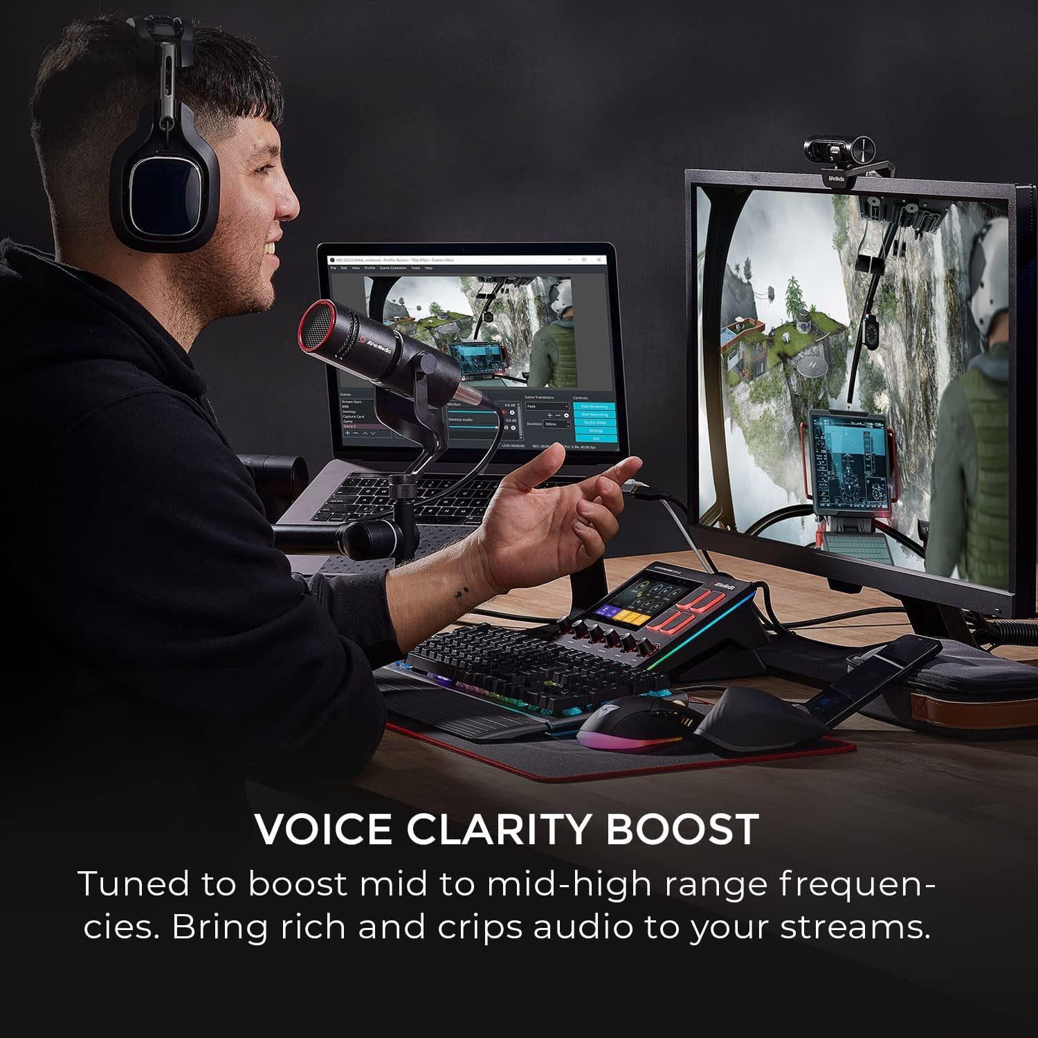 AVerMedia Live Streamer AX310 Creator's Control Center + Live Steamer MIC 330 Dynamic Microphone. Content creator live streaming and broadcasting bundle