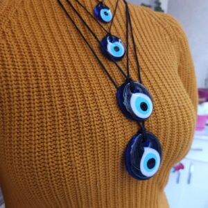 Long tiantian Evil Eye Necklace for Women Blue Turkish Leather Rope Eye Necklace Ojo Necklace Evil Eye Pendant Necklace Third Eye Lucky Protection Necklace (0.98in pendant 17.7in rope)…