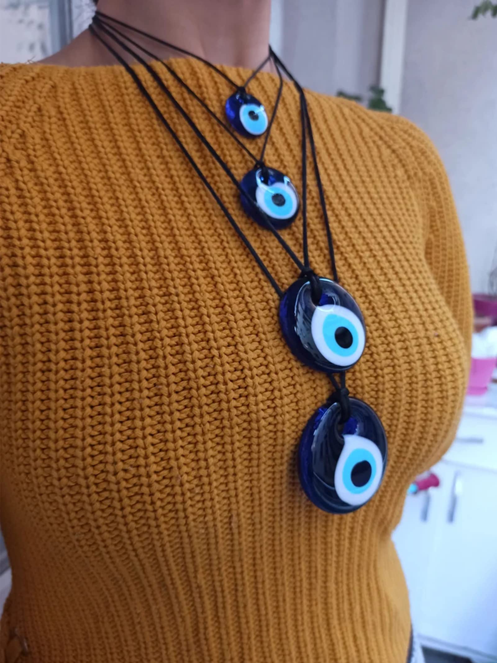 Long tiantian Evil Eye Necklace for Women Blue Turkish Leather Rope Eye Necklace Ojo Necklace Evil Eye Pendant Necklace Third Eye Lucky Protection Necklace (0.98in pendant 17.7in rope)…