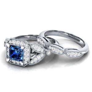 idealjewel95 1.35 ct blue & white sapphire sterling silver bridal ring set free size for women engagement ring/wedding/valentines