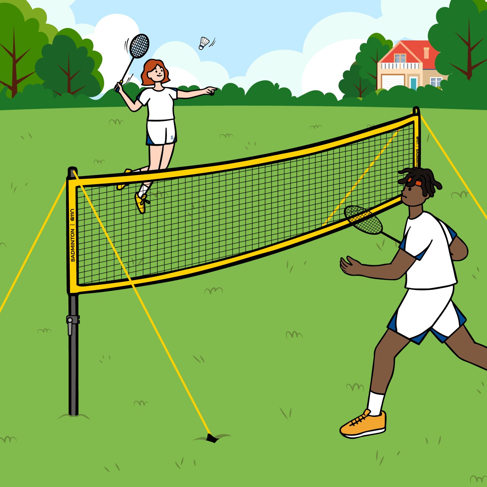 A11N Outdoor Badminton Set - Includes Anti-Sag Net, 4 Rackets, 2 Shuttlecocks, and Carrying Bag - for Backyard, Beach, and Park