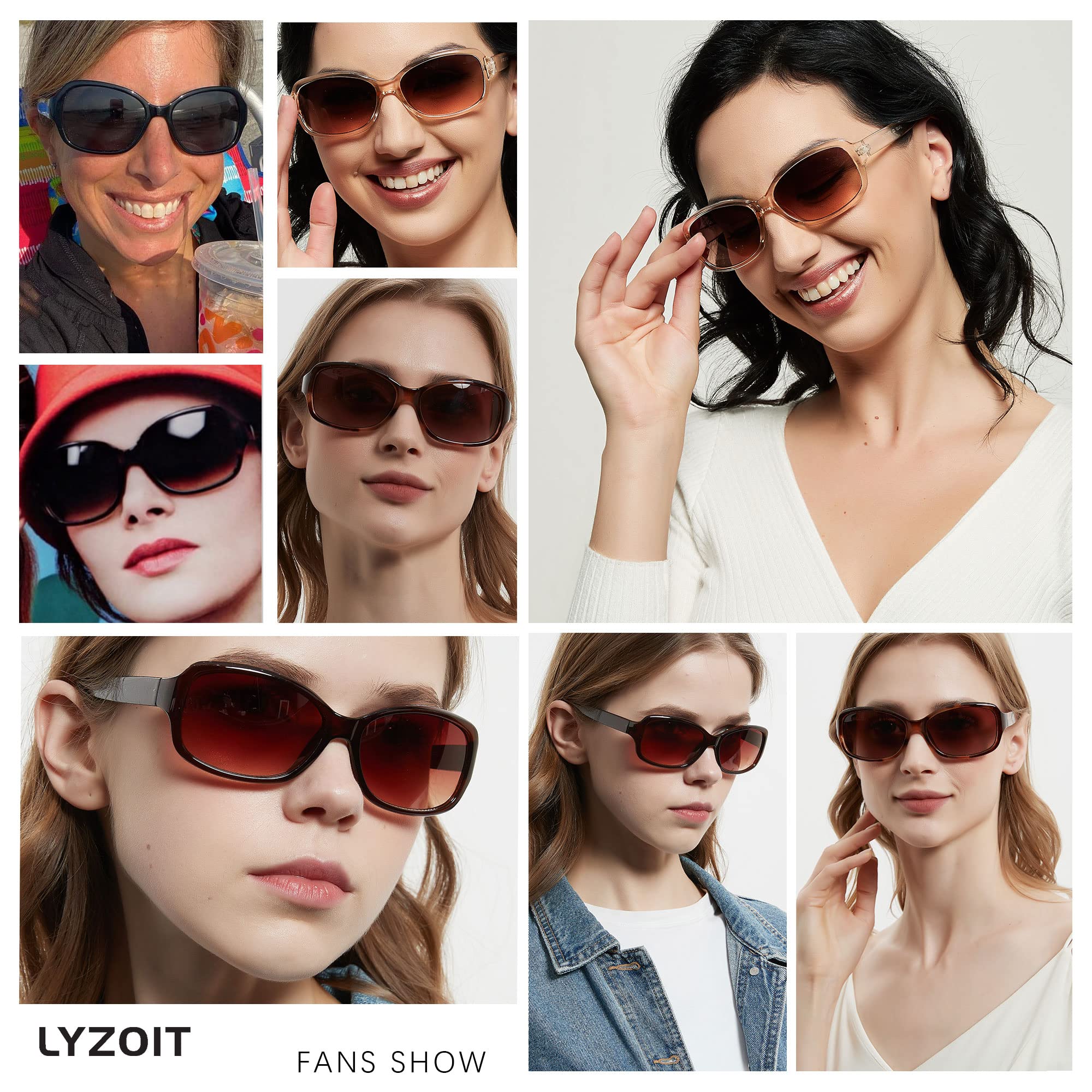 LYZOIT Small Square Sunglasses for Women Classic Vintage UV Protection Sun glasses Havana Frame 2 Pack Wrap Shades Black Tortoise