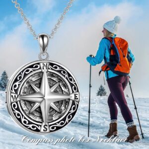 SHEAISRS Compass Locket Necklace for Men Graduation Gifts Photo Locket Necklace Women Son Father 20+2inch