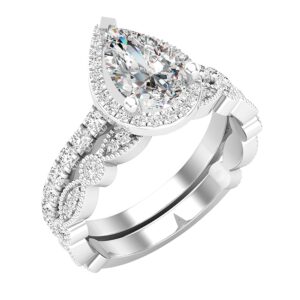 dazzlingrock collection 9x6mm pear cubic zirconia & 0.80 carat round white diamond alternate marquise shaped miligrain engagement ring set for women in 925 sterling silver size 8