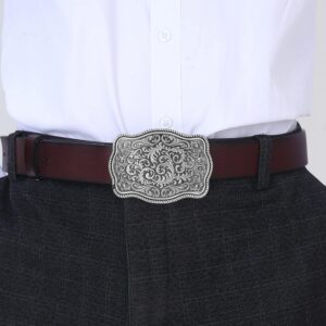 QQA Native Silver Floral Belt Buckle Birthday Party Holiday Gifts Cowboy Belt Buckles for Men Women