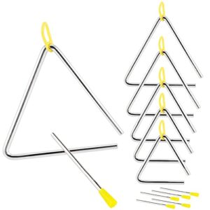 mukchap 6 pack musical triangle instrument set, 4, 5, 6, 7, 8, 9 inch musical triangle with striker, musical steel triangle percussion instrument for rhythm education and ornament