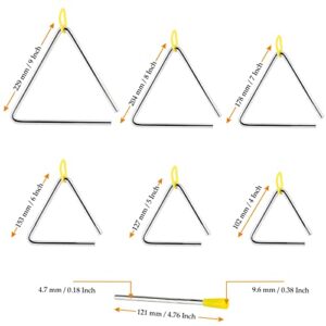 MUKCHAP 6 Pack Musical Triangle Instrument Set, 4, 5, 6, 7, 8, 9 Inch Musical Triangle with Striker, Musical Steel Triangle Percussion Instrument for Rhythm Education and Ornament