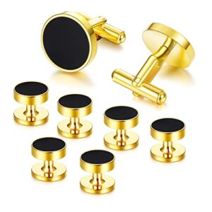 diamday cufflinks and tuxedo studs for clothing for men stainless steel gold cufflinks for shirts and ties shirt accessories classic tuxedo buttons and cufflinks for father’s day silver & gold tones