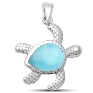 closeoutwarehouse larimar teardrop shape turtle hanging pendant sterling silver