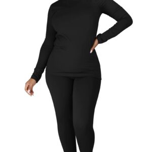 Mizoci Women's 2 Piece Outfits Workout Tracksuit Long Sleeve Turtleneck Top Legging Jogger Pants Set, X-Large, Black