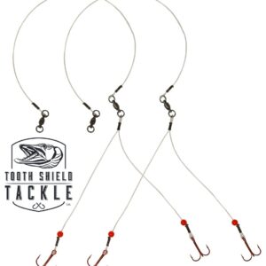 TOOTH SHIELD TACKLE Ice Fishing Quick Strike Tip-Up Rig (80 lb Fluorocarbon) / Ice Fishing Walleye Tip Up Quick Strike Bait Harness Red Flipper (2 Pack) (#6)