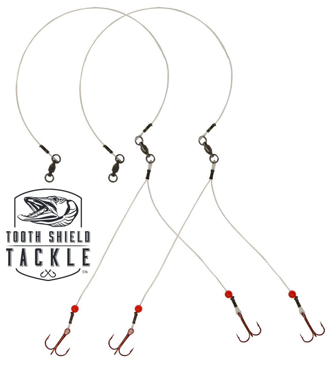 TOOTH SHIELD TACKLE Ice Fishing Quick Strike Tip-Up Rig (80 lb Fluorocarbon) / Ice Fishing Walleye Tip Up Quick Strike Bait Harness Red Flipper (2 Pack) (#6)