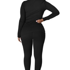 Mizoci Women's 2 Piece Outfits Workout Tracksuit Long Sleeve Turtleneck Top Legging Jogger Pants Set, X-Large, Black