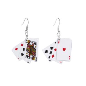 maloyanve poker card earrings for women funny colorful resin playing card irregular dangle drop casual asymmetric earring jewelry party (poker q)