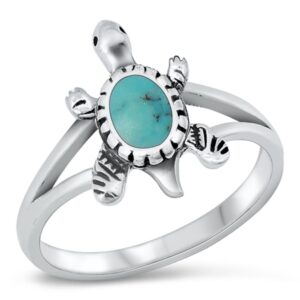 closeoutwarehouse simulated turquoise sea turtle split shank ring sterling silver size 6