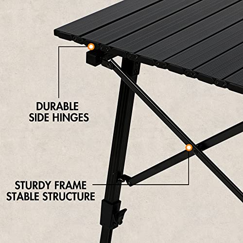 PORTAL Camping Table Foldable Portable with Adjustable Legs, Aluminum Folding Table Roll Up Table with Carrying Bag for Outdoor, Beach, Picnic, Backyards, BBQ and Party, Black