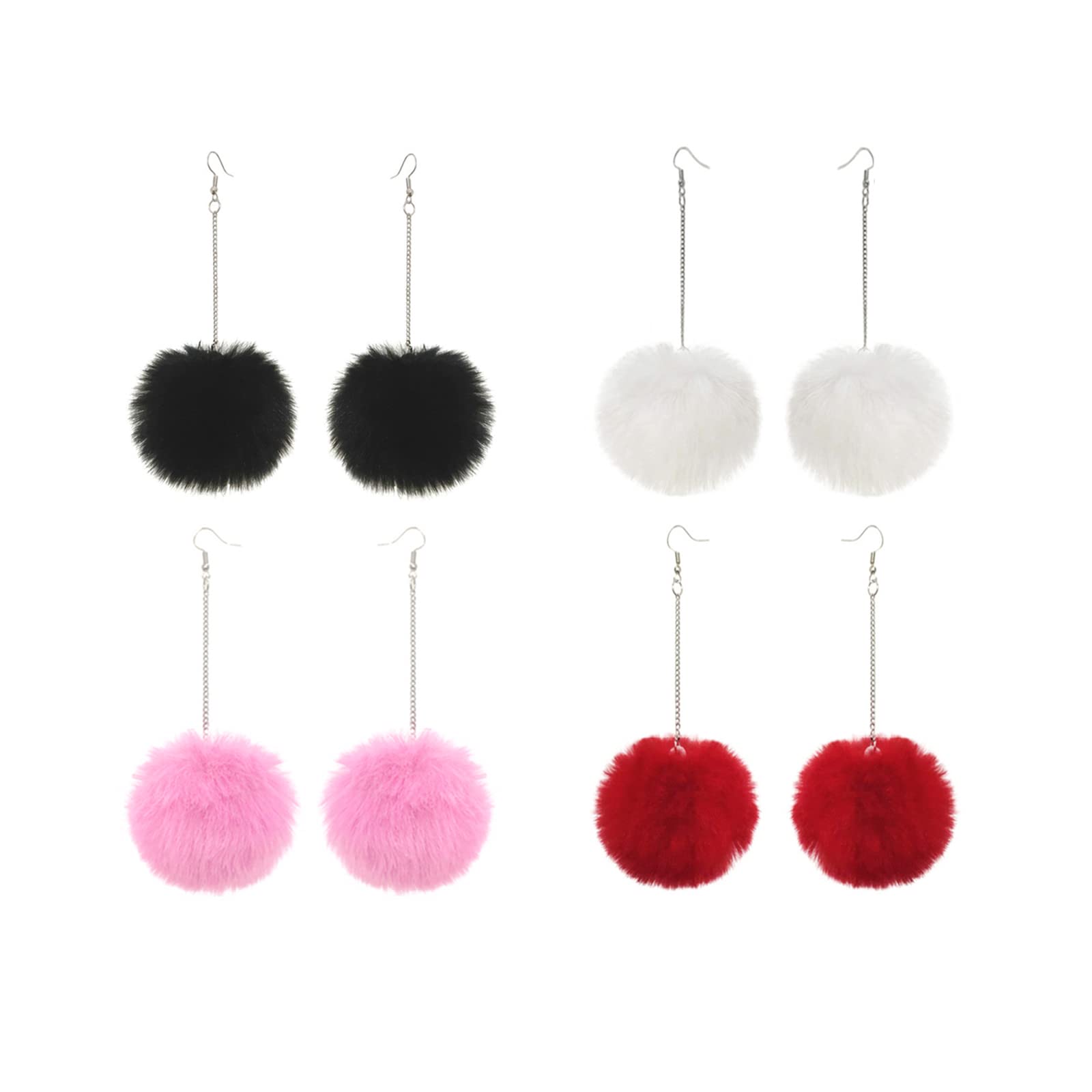 4 Pairs Pom Pom Dangle Earrings Set Statement Fur Ball Drop Earrings for Women Winter Jewelry