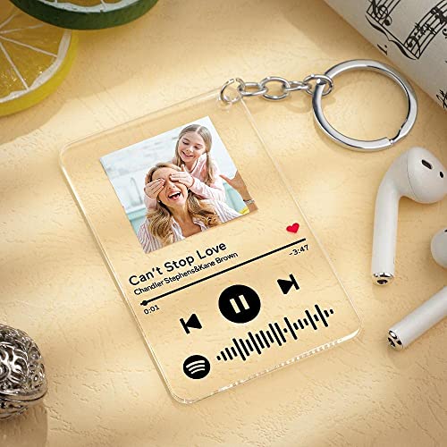 Custom Spotify Keychain with Picture,Custom Scannable Spotify Music Song Code Keychain, Photo Gift for Friends/Lover/Father/Mother/Kids, Square, 2'*3'