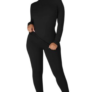 Mizoci Women's 2 Piece Outfits Workout Tracksuit Long Sleeve Turtleneck Top Legging Jogger Pants Set, X-Large, Black