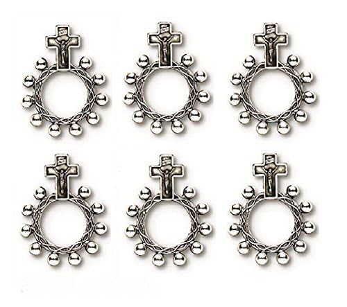 Generico Rosary Ring Silver Oxidized Double Sided 6 Pack 100% Made in Italy