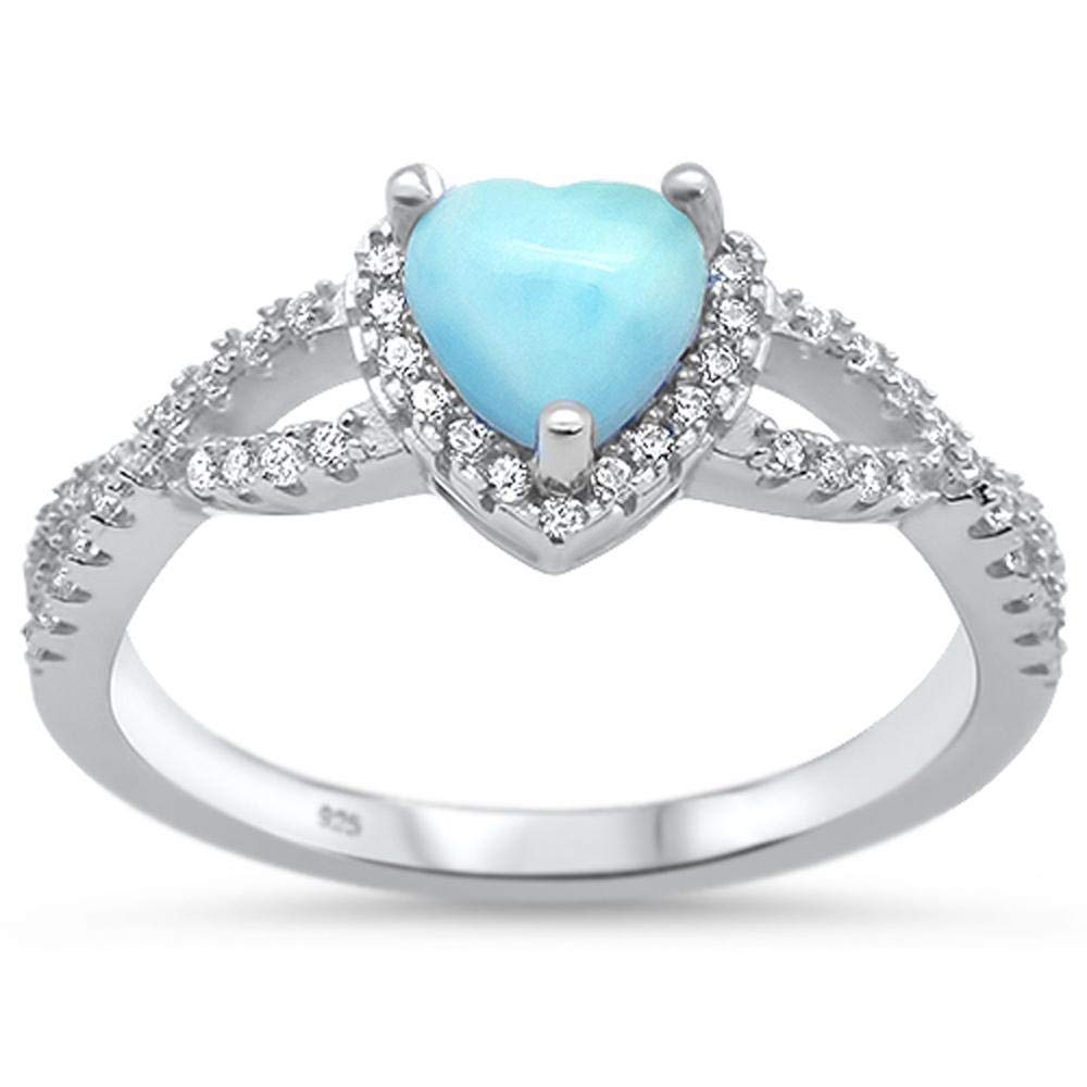 CloseoutWarehouse Natural Larimar Clear Cubic Zirconia Heart Twisted Band Ring Sterling Silver Size 8