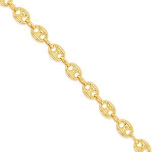 Olive & Chain 14k Gold Puffed Mariner Chain Bracelet for Men/Women, Gold, Hypoallergenic, Lobster Clasp Closure (11 mm, 8.5 Inch)