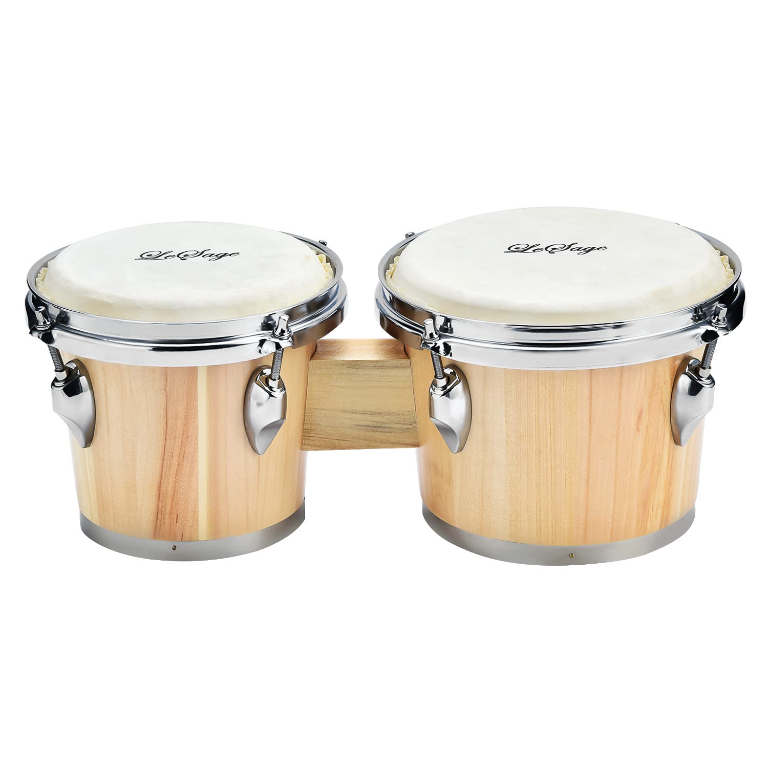 LeSage Bongos Drum for Kids Adults Beginner Bongos 7 in and 8 in Natural Wood Bongo Set Real Skin Drum Head with Tuning Key Bongo Drumset