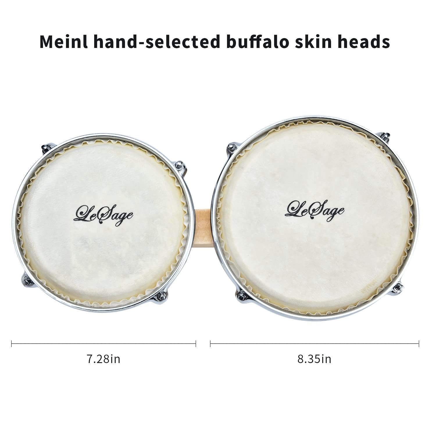 LeSage Bongos Drum for Kids Adults Beginner Bongos 7 in and 8 in Natural Wood Bongo Set Real Skin Drum Head with Tuning Key Bongo Drumset