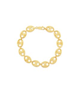 olive & chain 14k gold puffed mariner chain bracelet for men/women, gold, hypoallergenic, lobster clasp closure (11 mm, 8.5 inch)