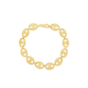 Olive & Chain 14k Gold Puffed Mariner Chain Bracelet for Men/Women, Gold, Hypoallergenic, Lobster Clasp Closure (11 mm, 8.5 Inch)