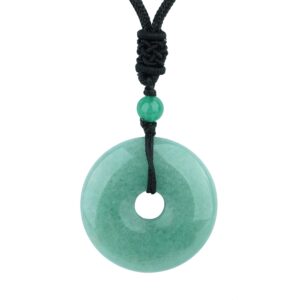 asgift green aventurine crystal necklace jade circle donut protection pendant with adjustable rope healing stone 30mm round lucky coin necklace jewelry gifts for men women