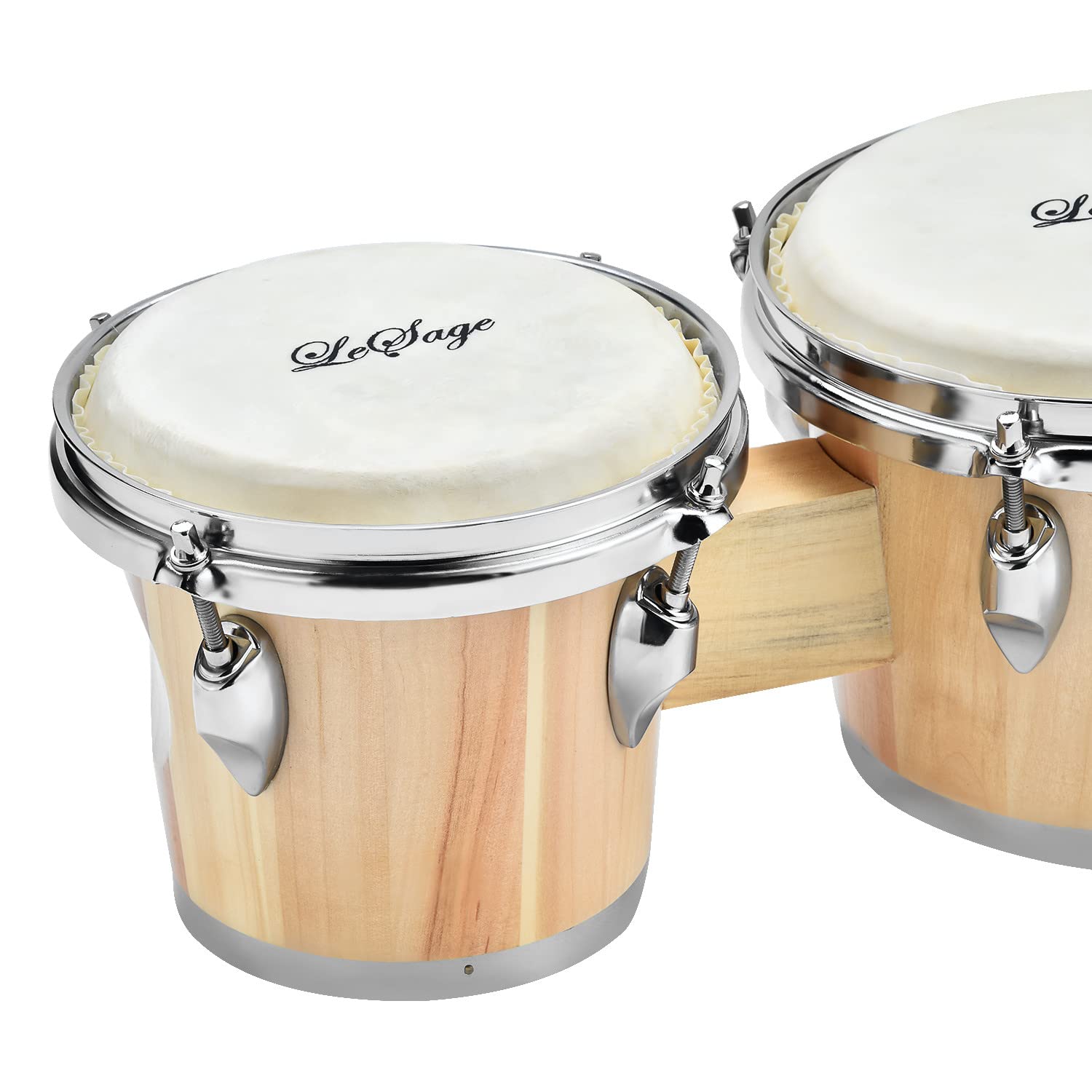 LeSage Bongos Drum for Kids Adults Beginner Bongos 7 in and 8 in Natural Wood Bongo Set Real Skin Drum Head with Tuning Key Bongo Drumset