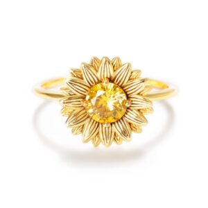 storyjewellery story jewellery sunflower ring for women, gold plated sunflower ring for girl, you are my sunshine ring for women, birthday christmas valentines gifts rings for girls(all, silver 10)