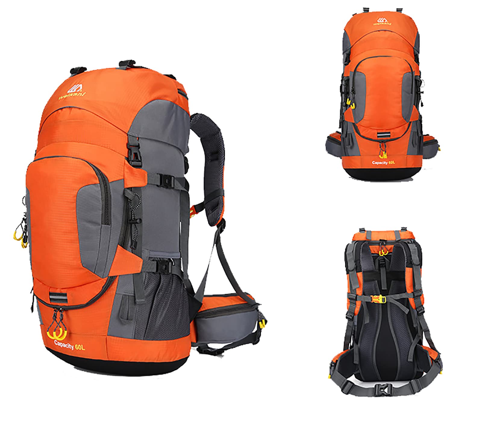 LZJDS Men Women Sports Outdoor Backpack 60L Hiking Bag with Rain Cover Hiking Backpack Daypack,Orange