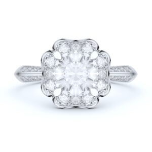 prstani real 14k white gold romantic flower like clovers halo 4-prong set 1.0 ct simulated diamond engagement ring (8.5)