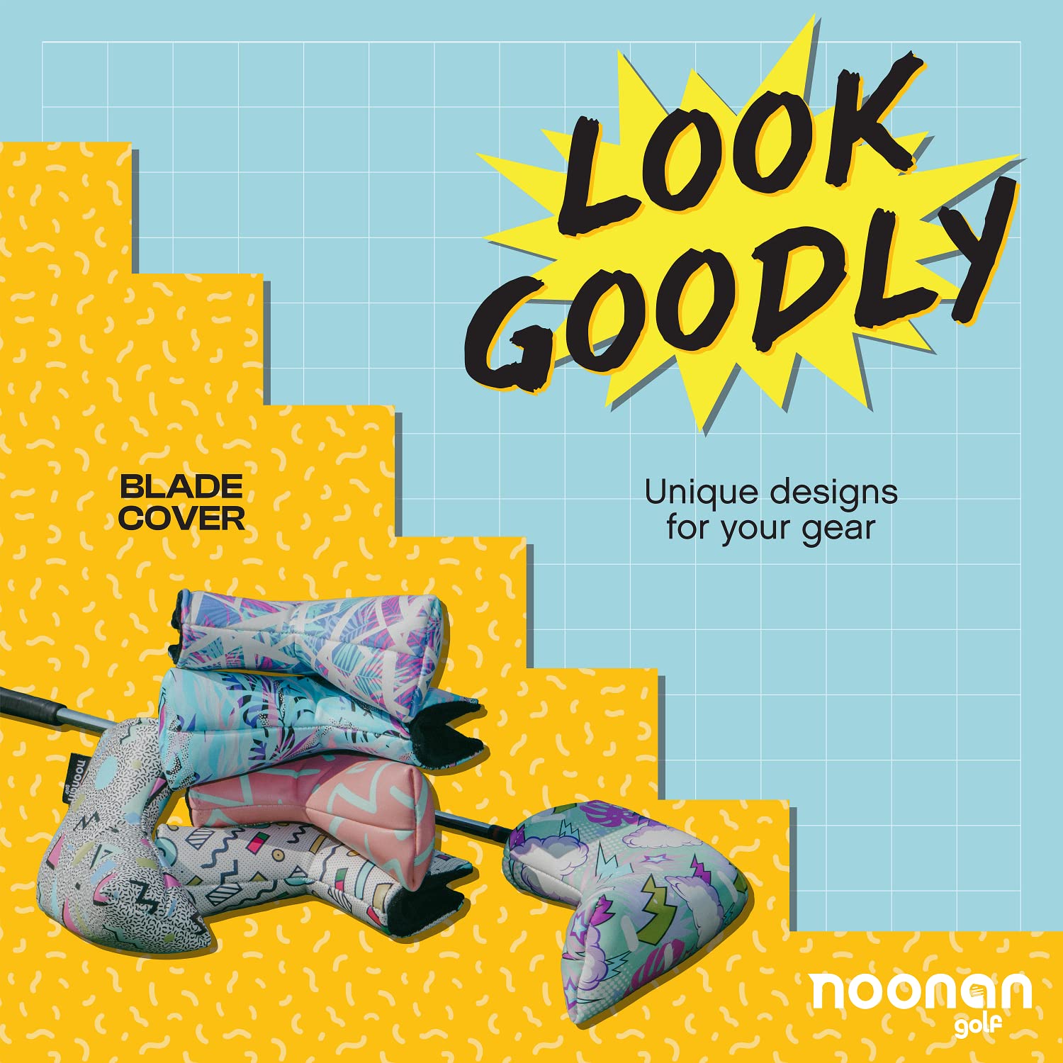 Noonan Golf Putter Cover | Magnetic Blade Golf Club Cover | Fleece Lined & Water Resistant | Fun, Creative & Unique Headcover Designs | Golf Accessories for Men & Women (Trendy Tropical, Blade)