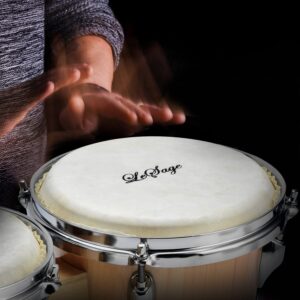 LeSage Bongos Drum for Kids Adults Beginner Bongos 7 in and 8 in Natural Wood Bongo Set Real Skin Drum Head with Tuning Key Bongo Drumset