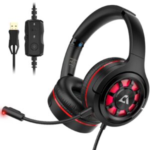 1mii ankbit usb gaming headset for pc laptop ps4/ps5 w/virtual 7.1 stereo 3d surround sound, 50mm drivers usb gaming headphones detachable mic, rgb led light, volume control pc gaming headset -eg03