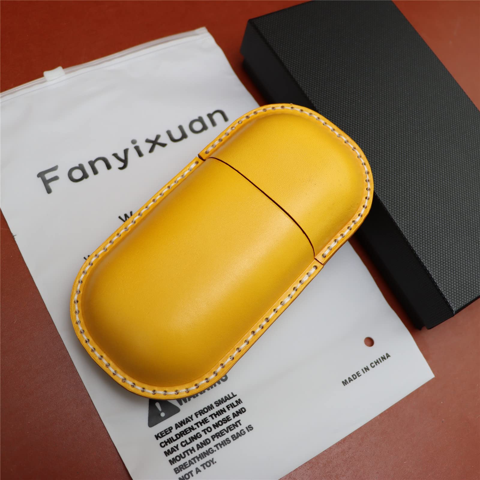 Fanyixuan Leather Glasses Case Cowhide Vintage Men And Women Nearsighted Glasses Sunglasses Travel Anti-Crush Storage Box (Yellow)