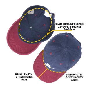 Unisex Vintage Washed Twill Cotton Baseball Cap Soft Unstructured Adjustable Dad Hat (Navy/Garnet)