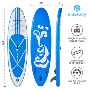 Ridetofly SU01 Stand Up Paddle Board 10.6'x32 x6, Inflatable SUP with 12pcs Accessories, Adjustable Paddles, Detachable Seat, Backpack Pump Fins Included, Paddle Boards for Adults Youth, Up to 330lbs