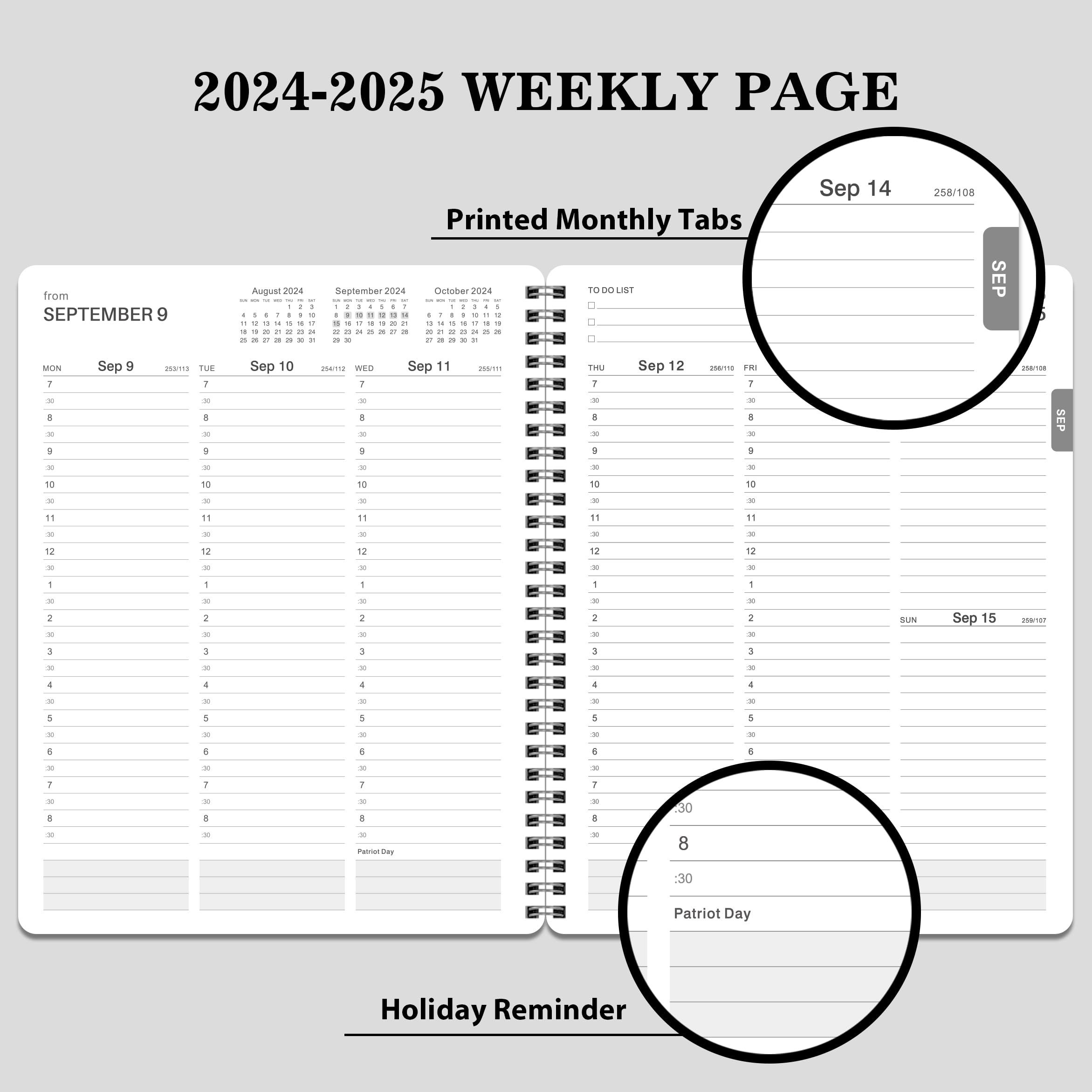 2024-2025 Weekly Appointment Book & Planner - July 2024 - June 2025, 2024-2025 Daily Hourly Planner, 8" x 10", Half Hour (30 Mins) Interval, Printed Tabs, Strong Binding, Round Corner, Thick Paper