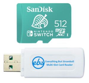 sandisk nintendo switch 512gb microsdxc card works with nintendo switch oled model (sdsqxao-512g-gnczn) u3, class 10, 4k uhd, uhs-i bundle with (1) everything but stromboli microsdxc & sd card reader