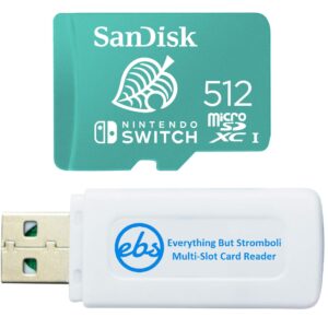 SanDisk Nintendo Switch 512GB MicroSDXC Card Works with Nintendo Switch OLED Model (SDSQXAO-512G-GNCZN) U3, Class 10, 4K UHD, UHS-I Bundle with (1) Everything But Stromboli MicroSDXC & SD Card Reader