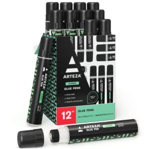 arteza glue sticks, 12-pack, 50 ml each, photo-safe glue pen, clear finish, office supplies for crafts, art, scrapbooking and diy projects