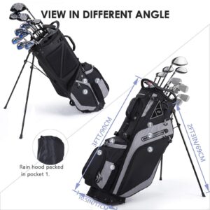 LIVSINGOLF Golf Stand Bag 14 Way Top Dividers Ergonomic with Stand 8 Pockets, Dual Strap, Rain Hood (Black)