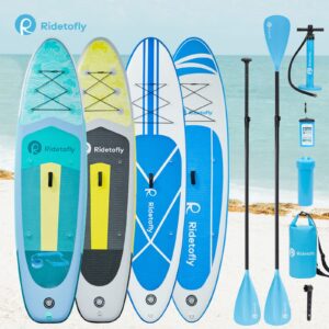 Ridetofly SU01 Stand Up Paddle Board 10.6'x32 x6, Inflatable SUP with 12pcs Accessories, Adjustable Paddles, Detachable Seat, Backpack Pump Fins Included, Paddle Boards for Adults Youth, Up to 330lbs