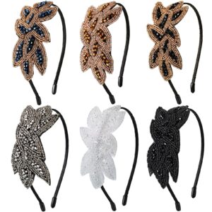 jutom 6 pieces flapper headband floral leaf flapper headpiece rhinestone 1920s headband vintage headpiece for women crystal beaded hairband hair accessory for costume party, 6 styles