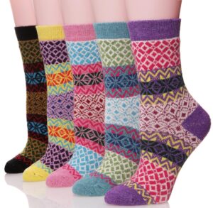 ebmore womens wool socks thermal hiking winter boot warm thick cozy crew comfy work socks for ladies 19 pairs(snowflake & heart)