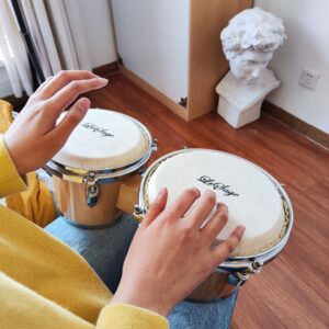 LeSage Bongos Drum for Kids Adults Beginner Bongos 7 in and 8 in Natural Wood Bongo Set Real Skin Drum Head with Tuning Key Bongo Drumset